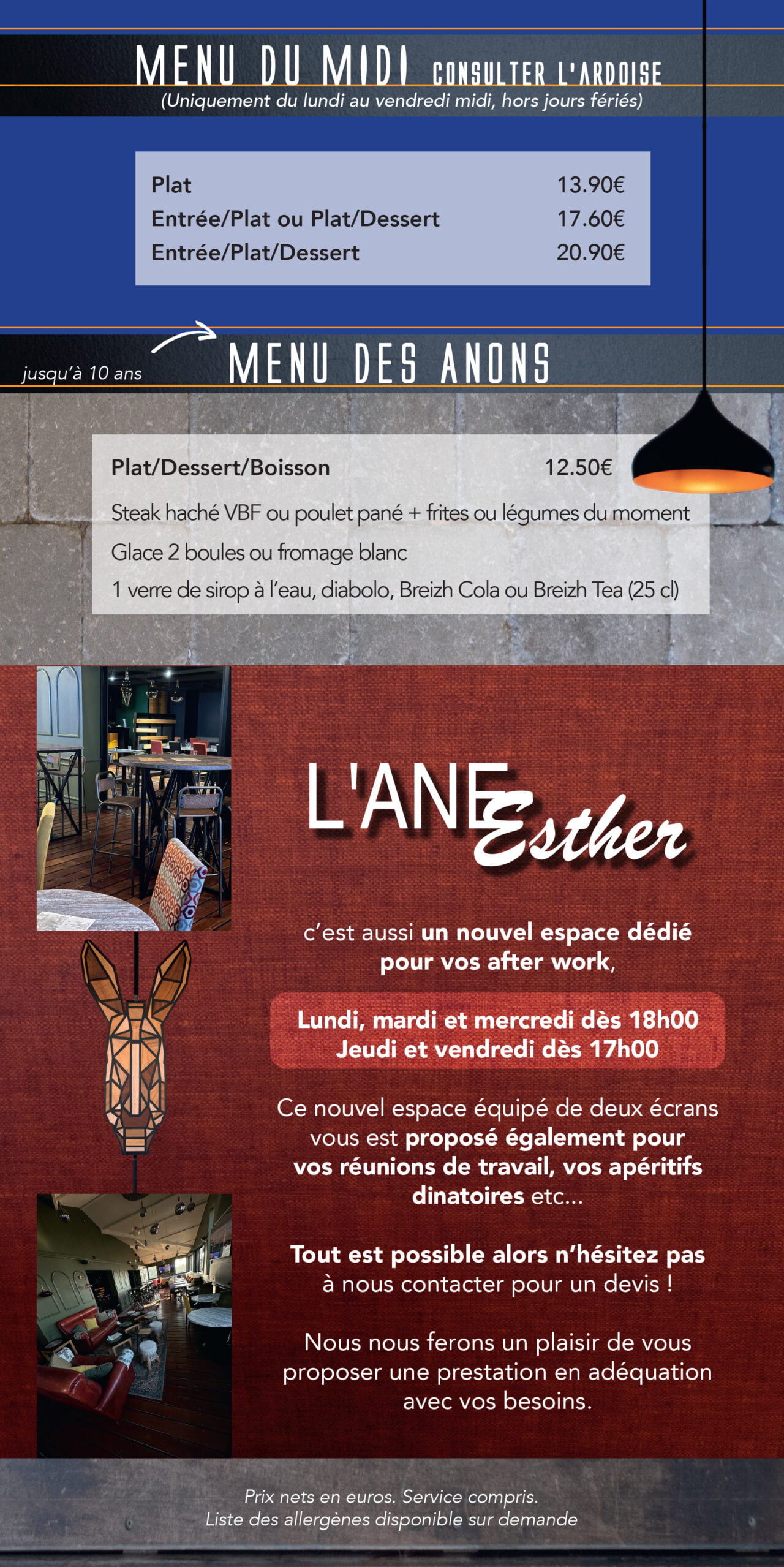 Carte | L' Âne Esther Restaurant